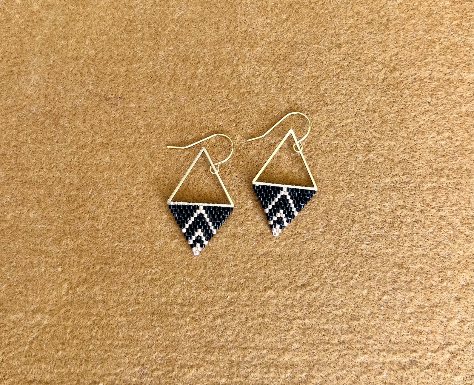 The Pyramids Gold Black or White Pyramid Geometric Beaded Earrings Beaded Jewlery Handmade ...