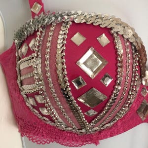 Pink Lace Bling Bra With Rhinestones- Sexylingerie-burlesquebra ...