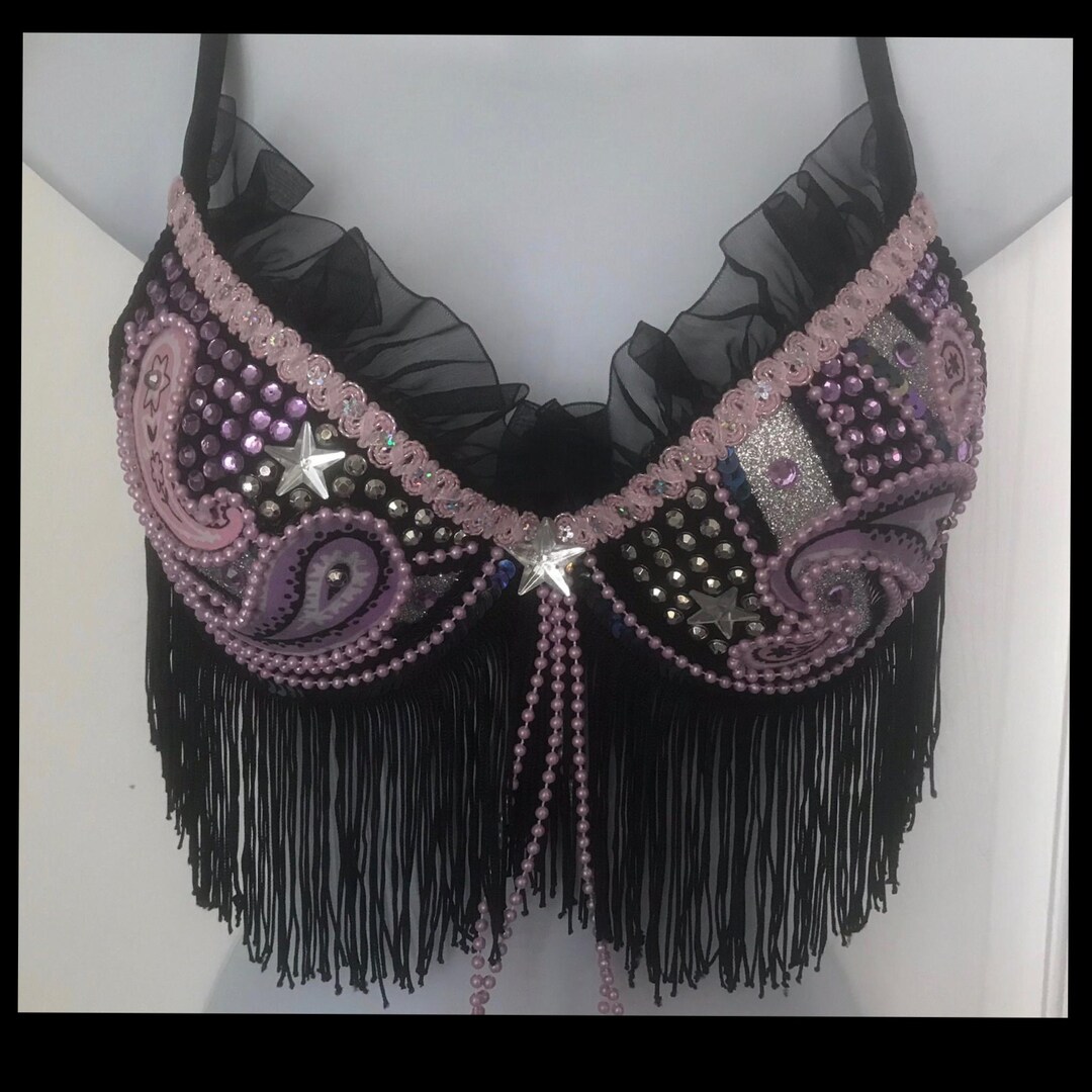 Country Western Purple & Pink Paisley Print Country Western Bling Bra ...