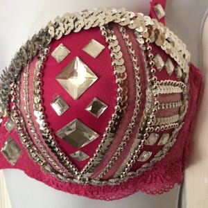 Pink Lace Bling Bra With Rhinestones- Sexylingerie-burlesquebra ...
