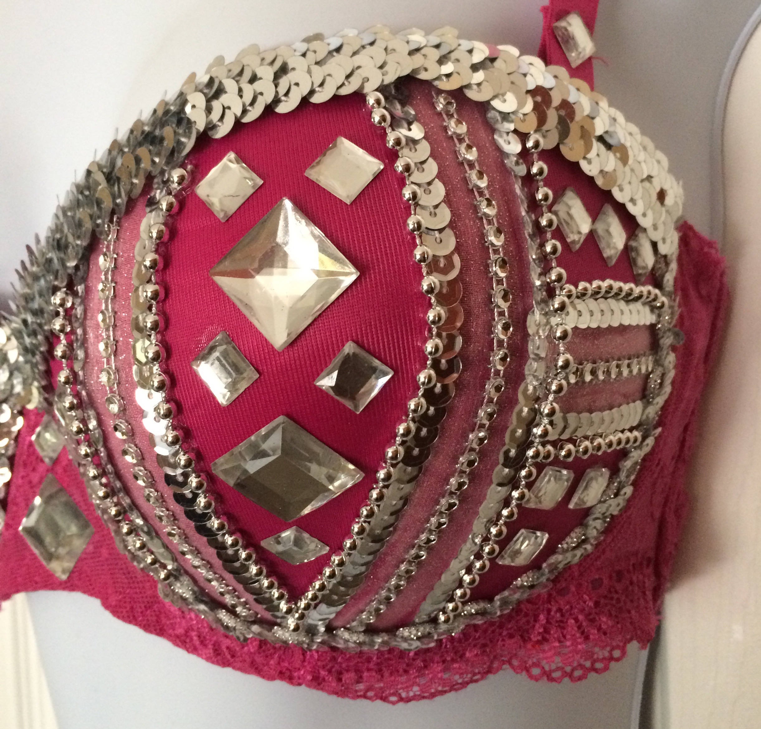 Pink Lace Bling Bra With Rhinestones- Sexylingerie-burlesquebra ...