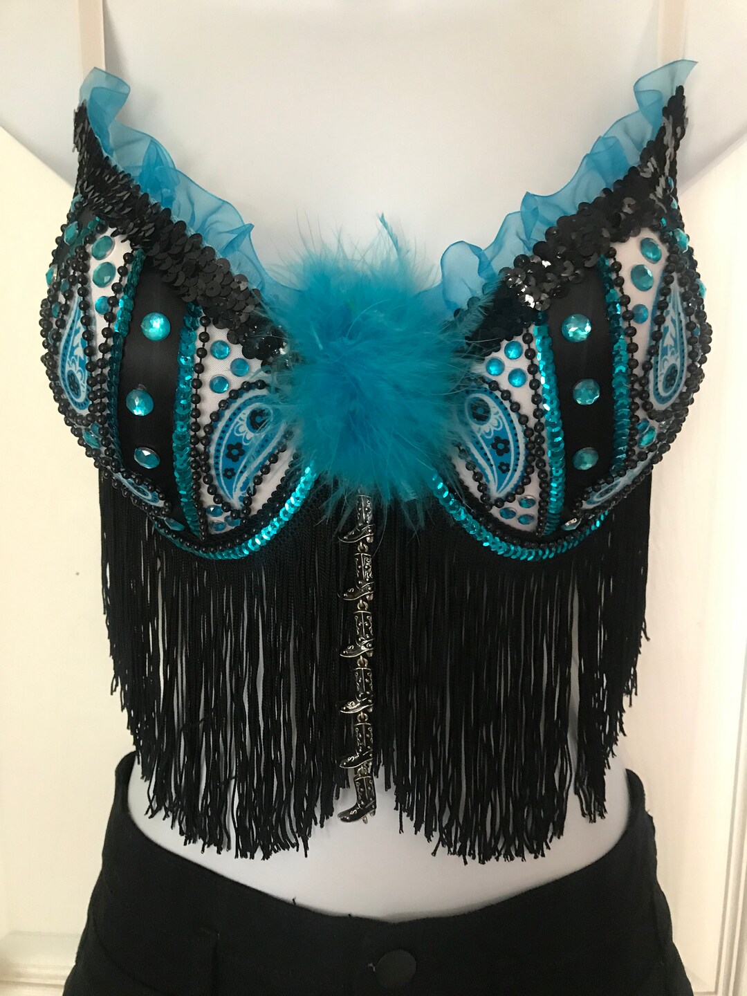 Country Western Bling Bra – Turquoise Paisley, Rhinestones, Fringe ...