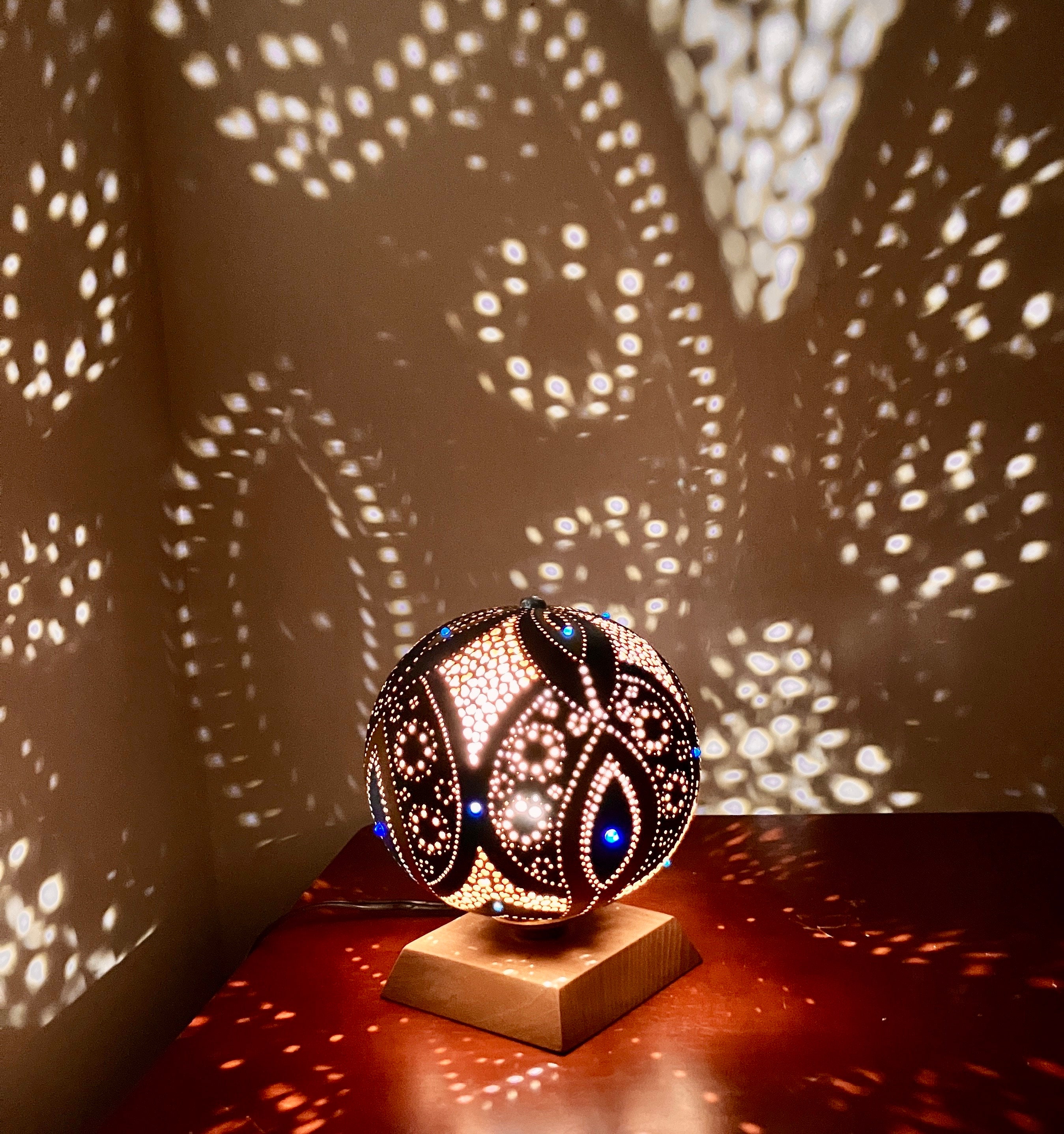 Blue Gourd Table Lamp Decorative Handmade Wood Light Housewarming Gift ...