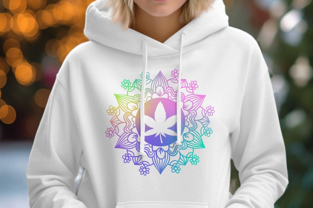 Cannabis Leaf Mandala Hoodie, Colorful Weed Design Pullover, Unique ...