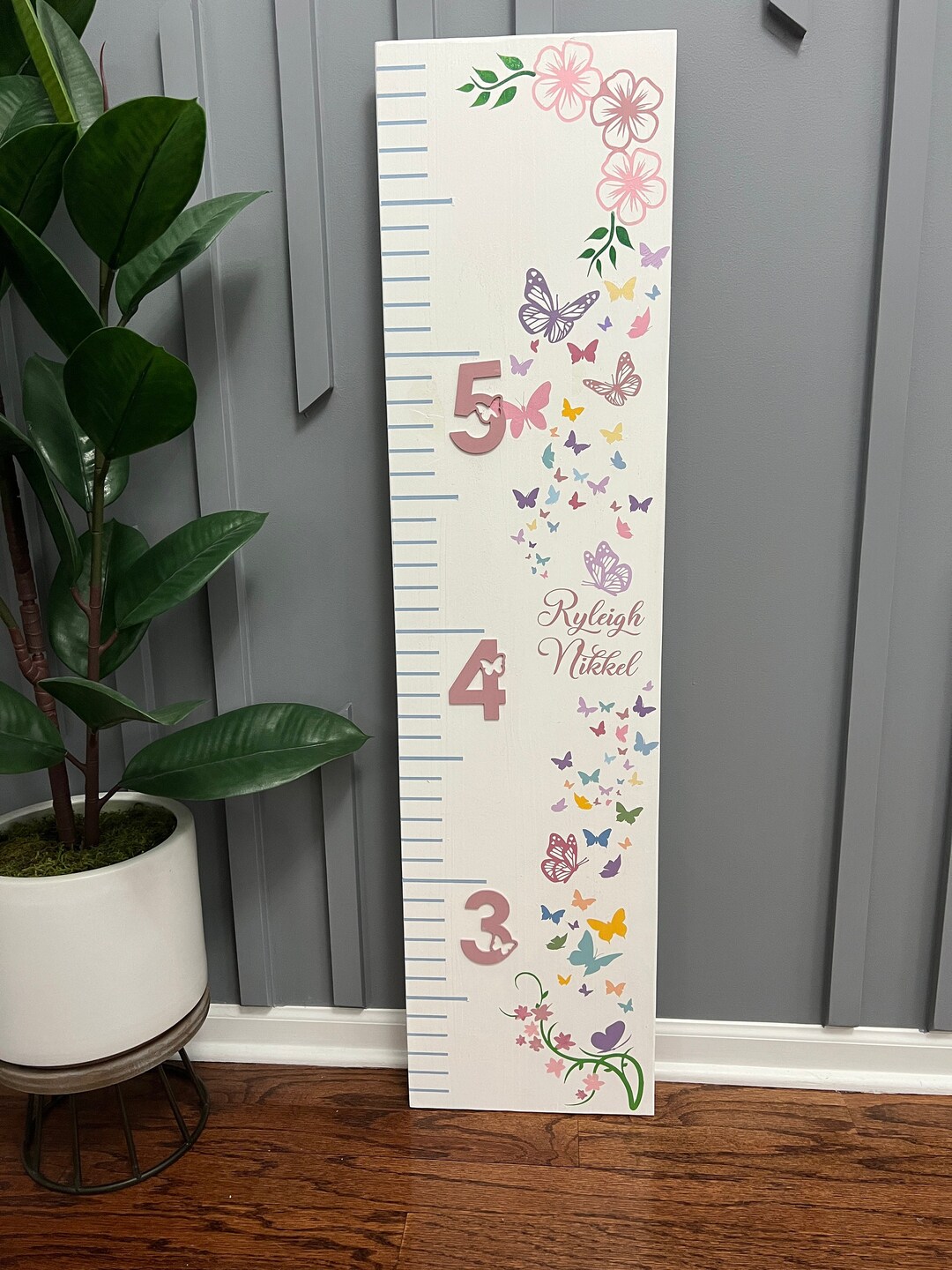 Butterfly Growth Chart Butterflies & Flowers Whimsical Nursery Decor ...