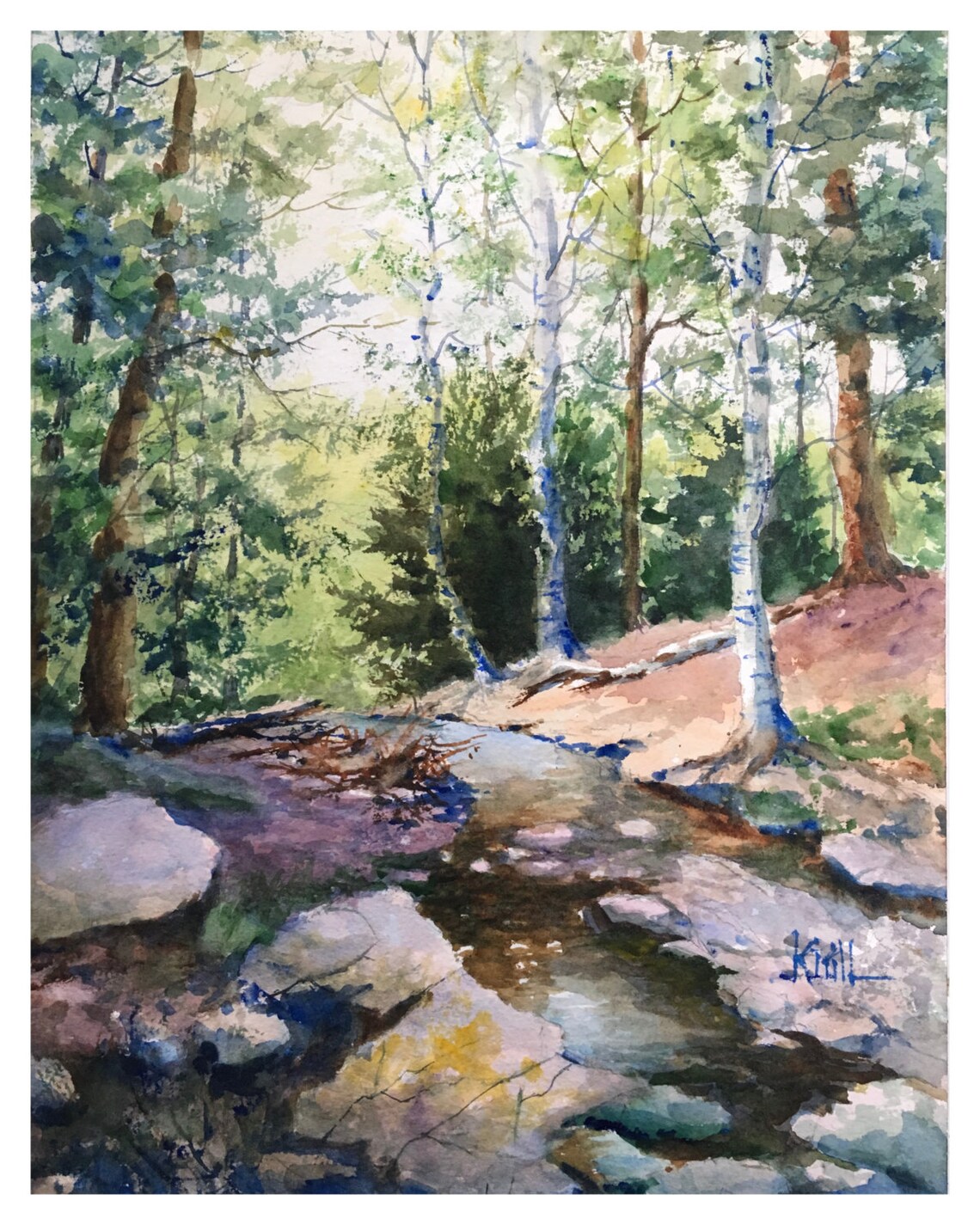 Woodland Creek Watercolor Landscape Painting, Catskill Mountain Art ...