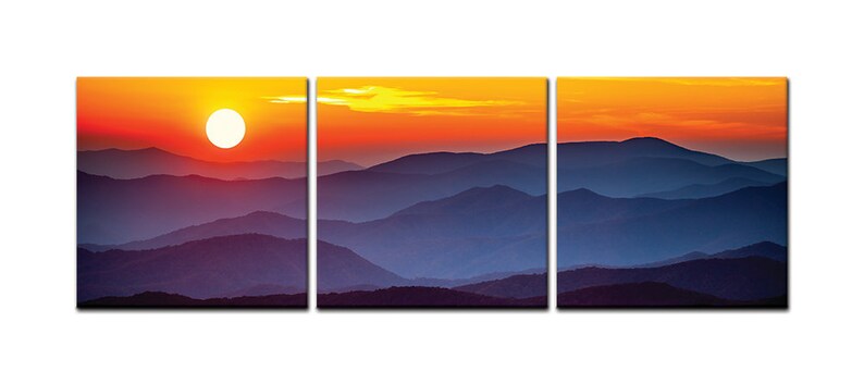 Blue Hills Mountain Sunset Triptych 3-Panel Printed Canvas | Etsy
