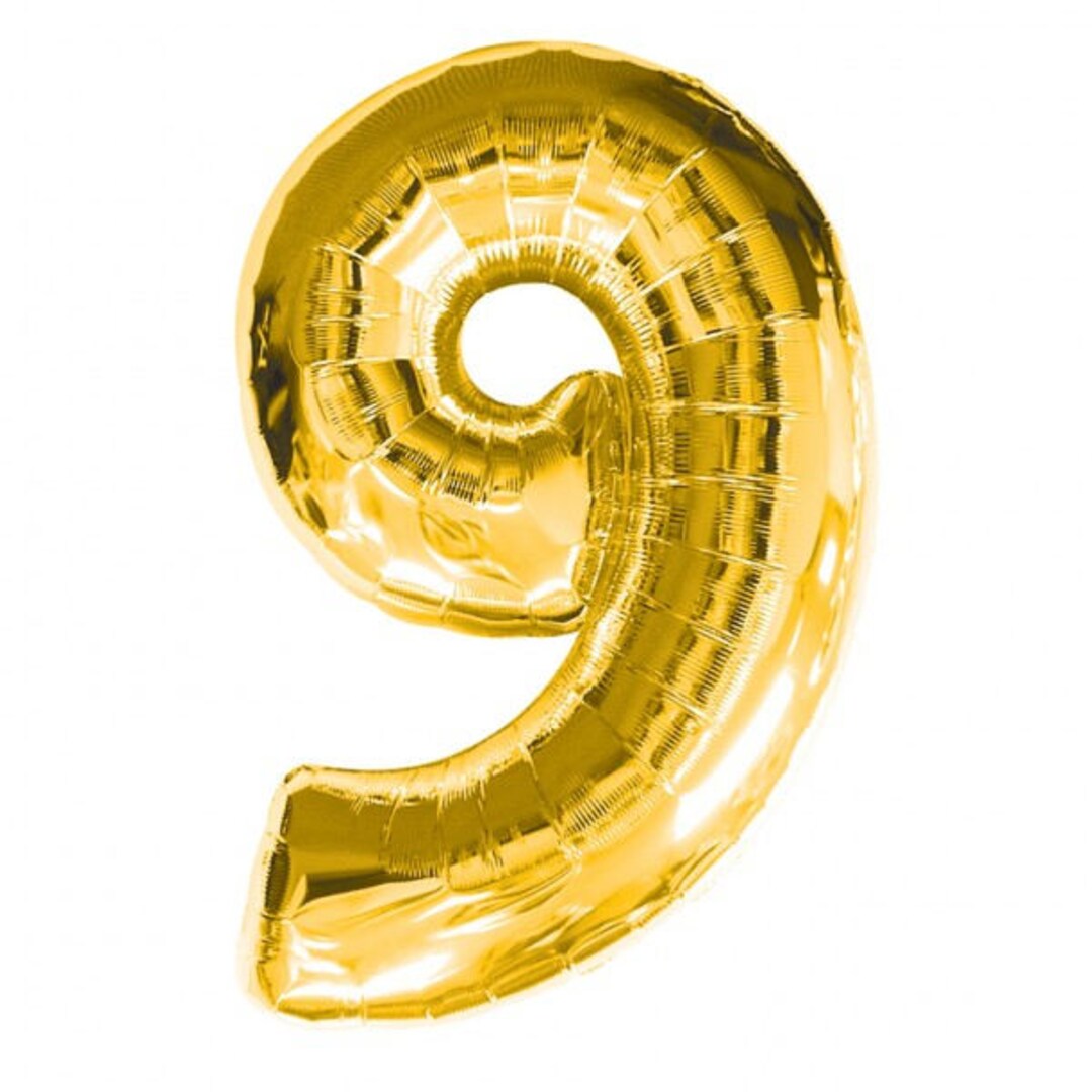 34" Number 9 Gold Mylar Balloon - Number 9 Balloon- NINE Balloon ...