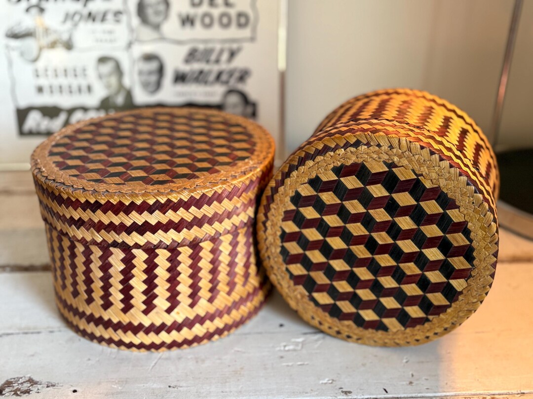 Early 1900s American Woven Straw Nesting Boxes W Geometric Pattern, Set ...