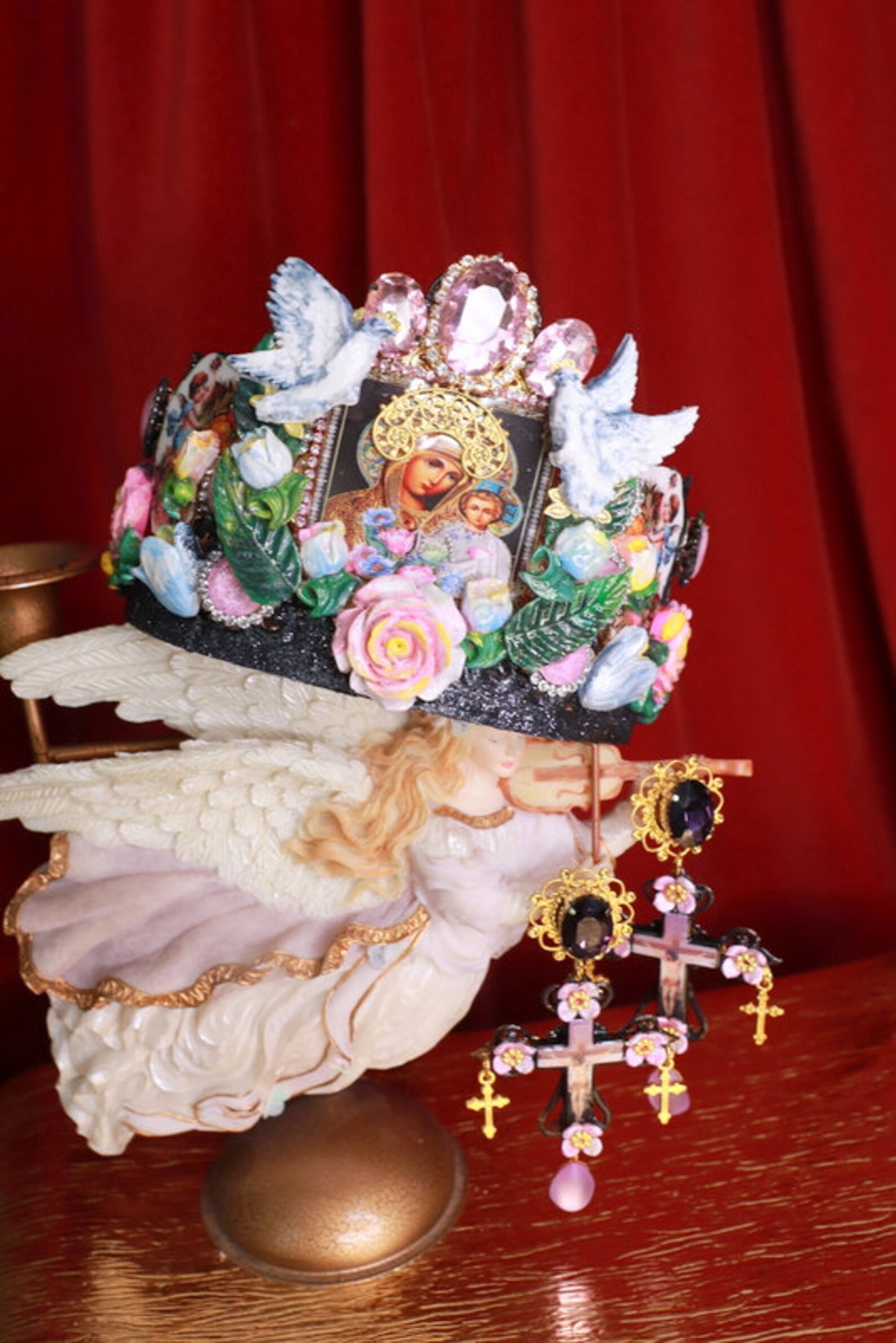 Madonna Virgin Mary Icon Cameos Doves Stunning Headband Crown - Etsy
