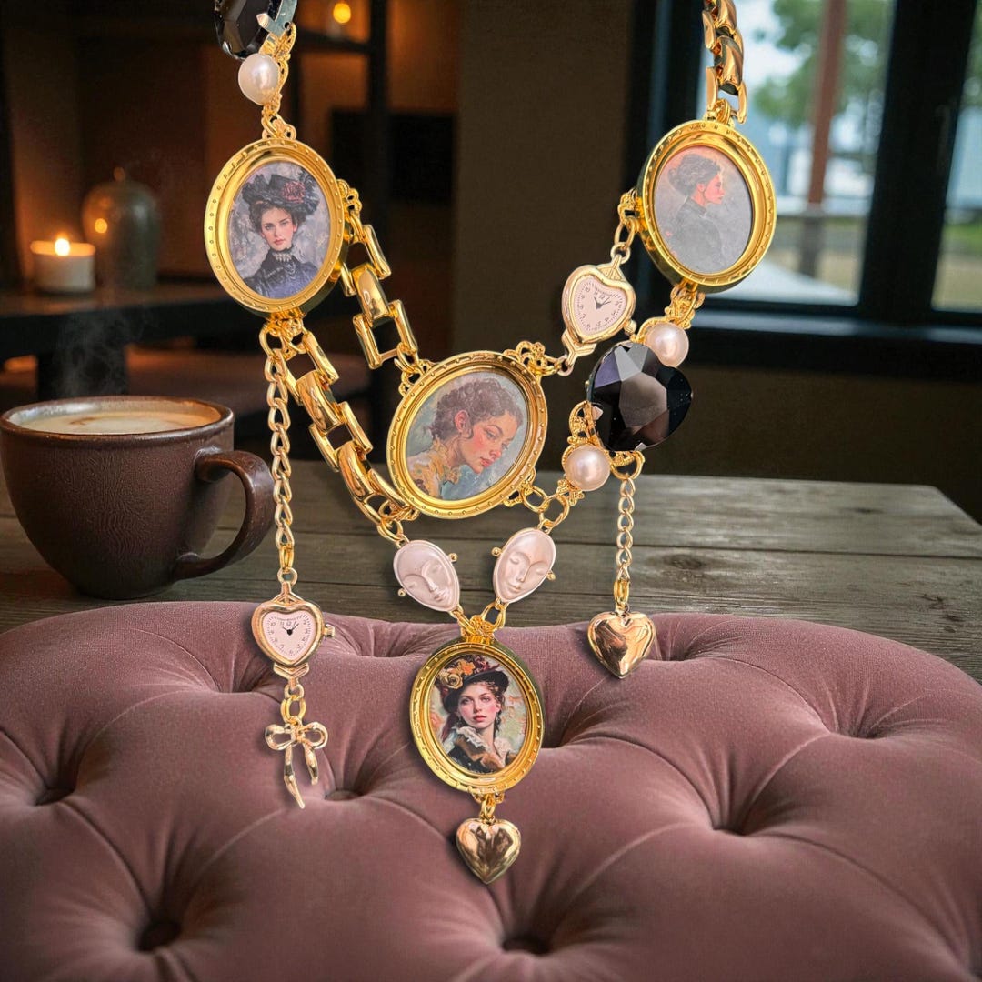 Art Deco Gallery Faces Massive Necklace - Etsy