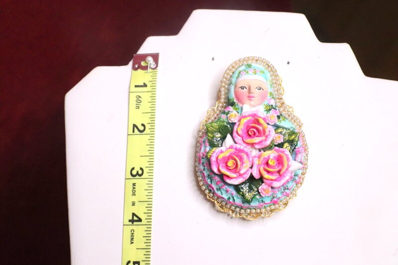 Russian Revival Brooch Russian Doll Matryoshka Roses Hand | Etsy