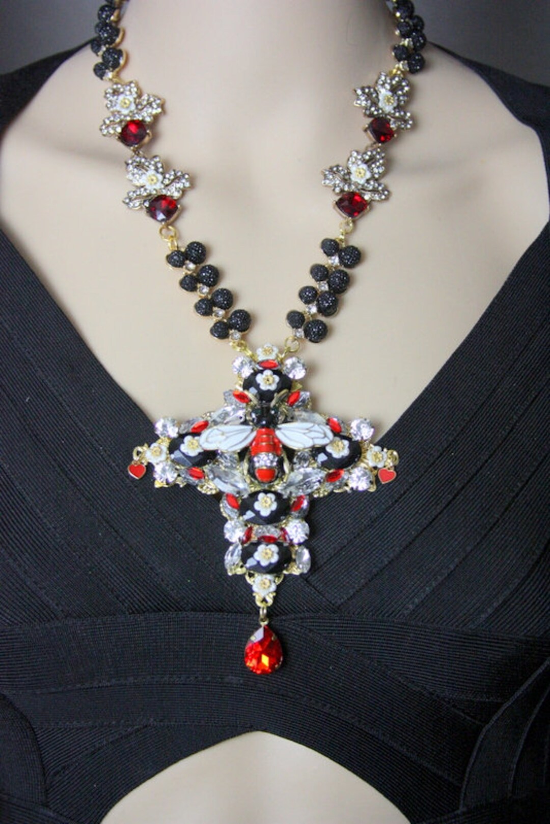 Handmade Baroque Red Crystal Bee Cross Pendant Necklace & Earrings - Etsy