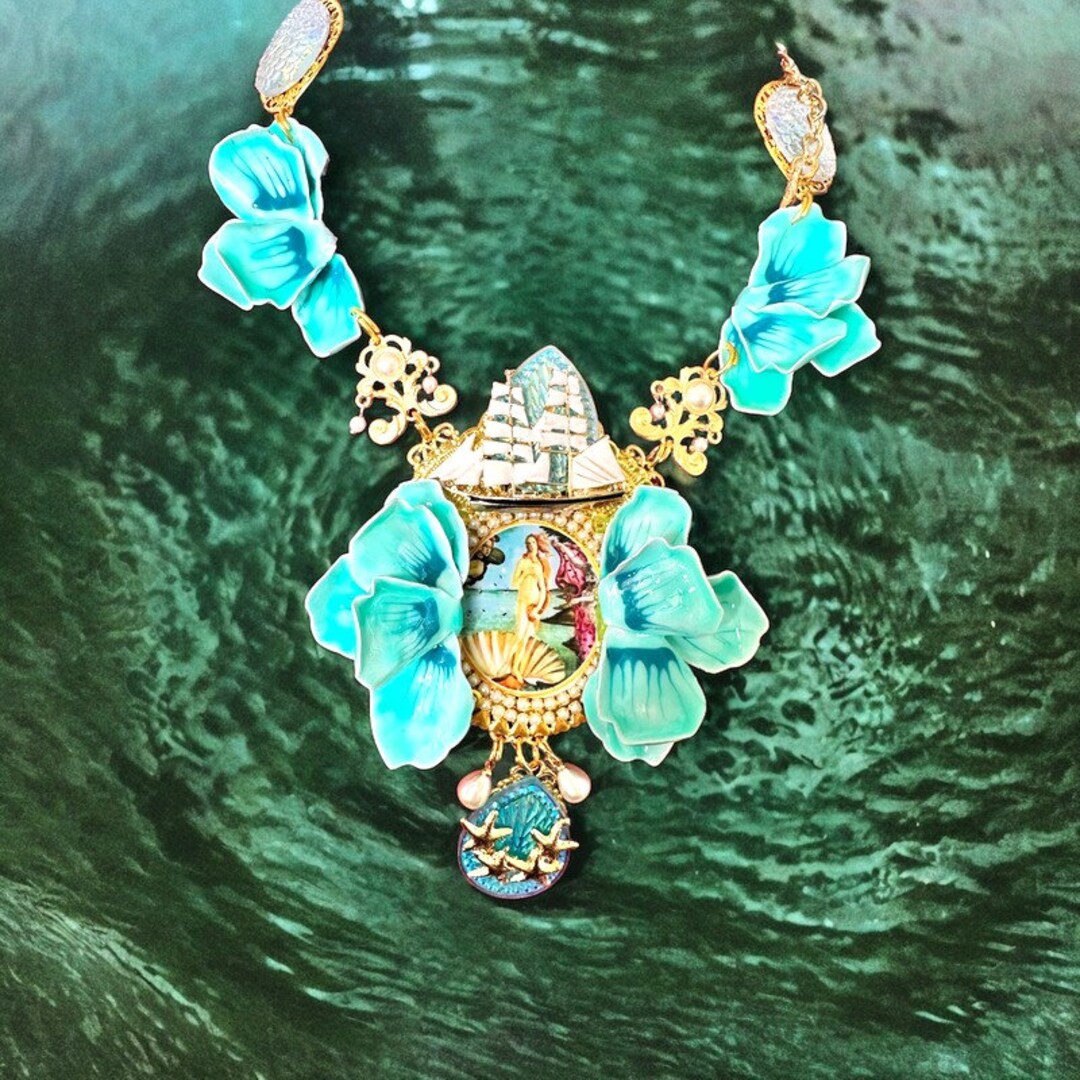 Just the Necklace Renaissance Fish Birth of Venus Petals Hand Painted ...