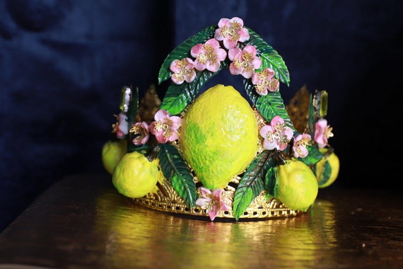 Sicilian Lemon Fruit Hand Painted Flower Crystal Crown Tiara - Etsy