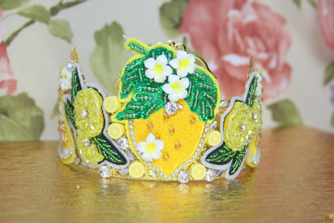 Sicilian Baroque Lemon Fruit Crystal Applique Flower Crystal Crown ...