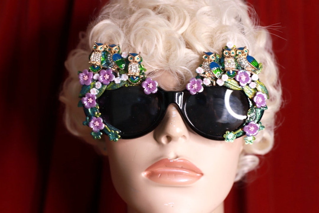 Hand Painted Enamel Owl Birds Oak Embellished Hand Painted Shades ...