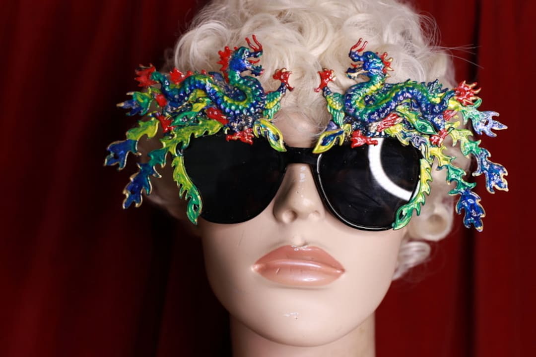 Unisex Baroque Fancy Iridescent Asian Dragons Embellished Shades ...