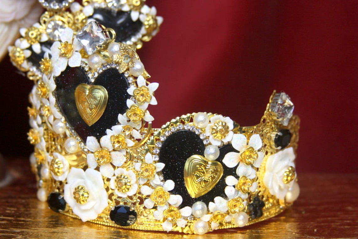 Set of Baroque Rocooco Gold Filigree Black Heart Red Rose Crown ...