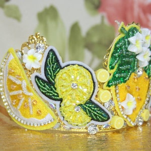 Sicilian Baroque Lemon Fruit Crystal Applique Flower Crystal Crown ...