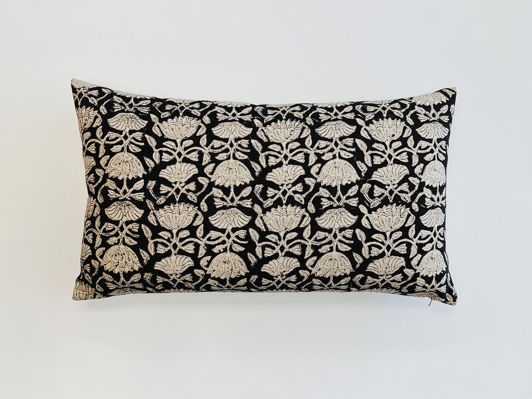 Block Print Pillow Block Print Pillow Cover Floral Block - Etsy