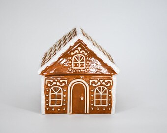 Gingerbread House Cookie Jar Ceramic Christmas Sleigh Bell Bistro New ...
