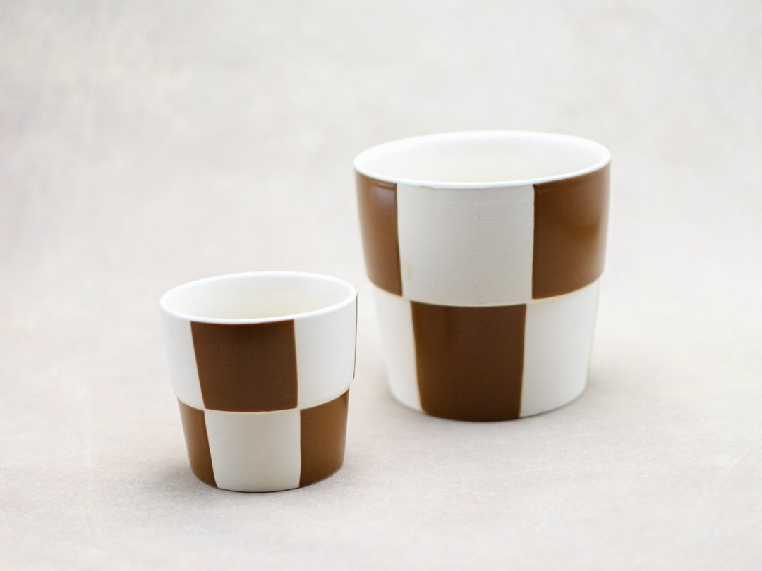 Brown Checkerboard Pot, Checkered Pot, Checker Print Decor, Checkered ...