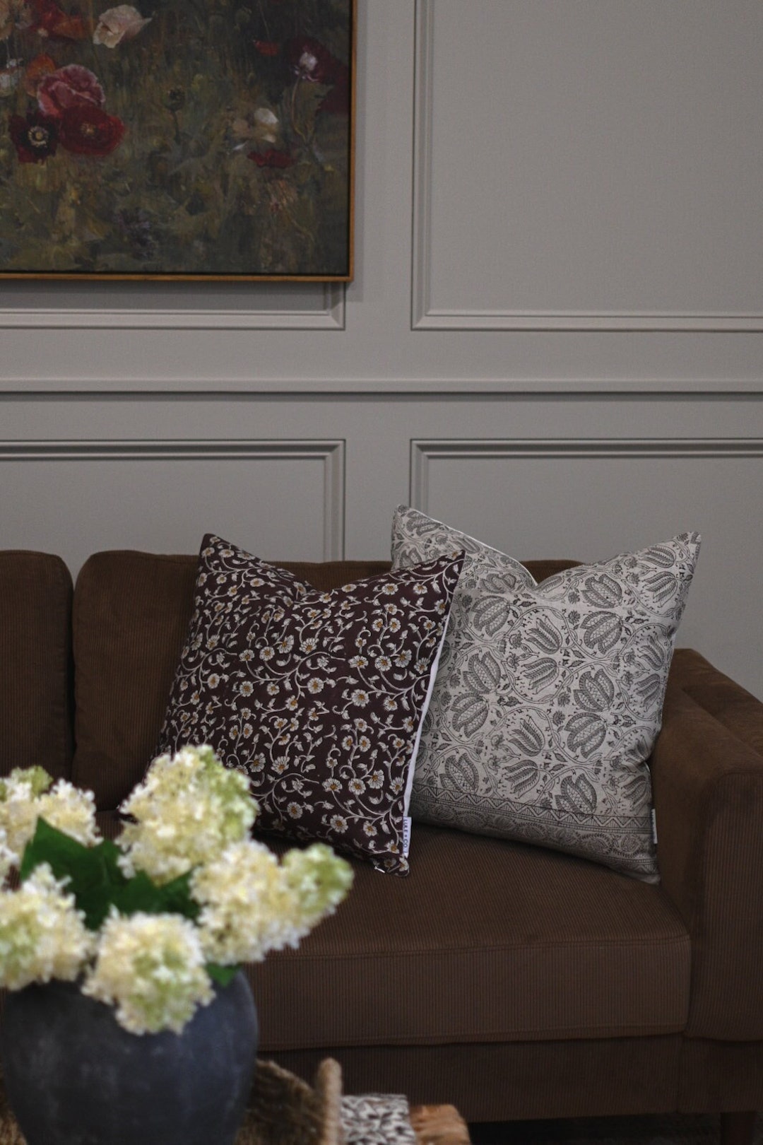Esma Pillow Cover, Moody Pillow Covers, Moody Pillows, Floral Block ...