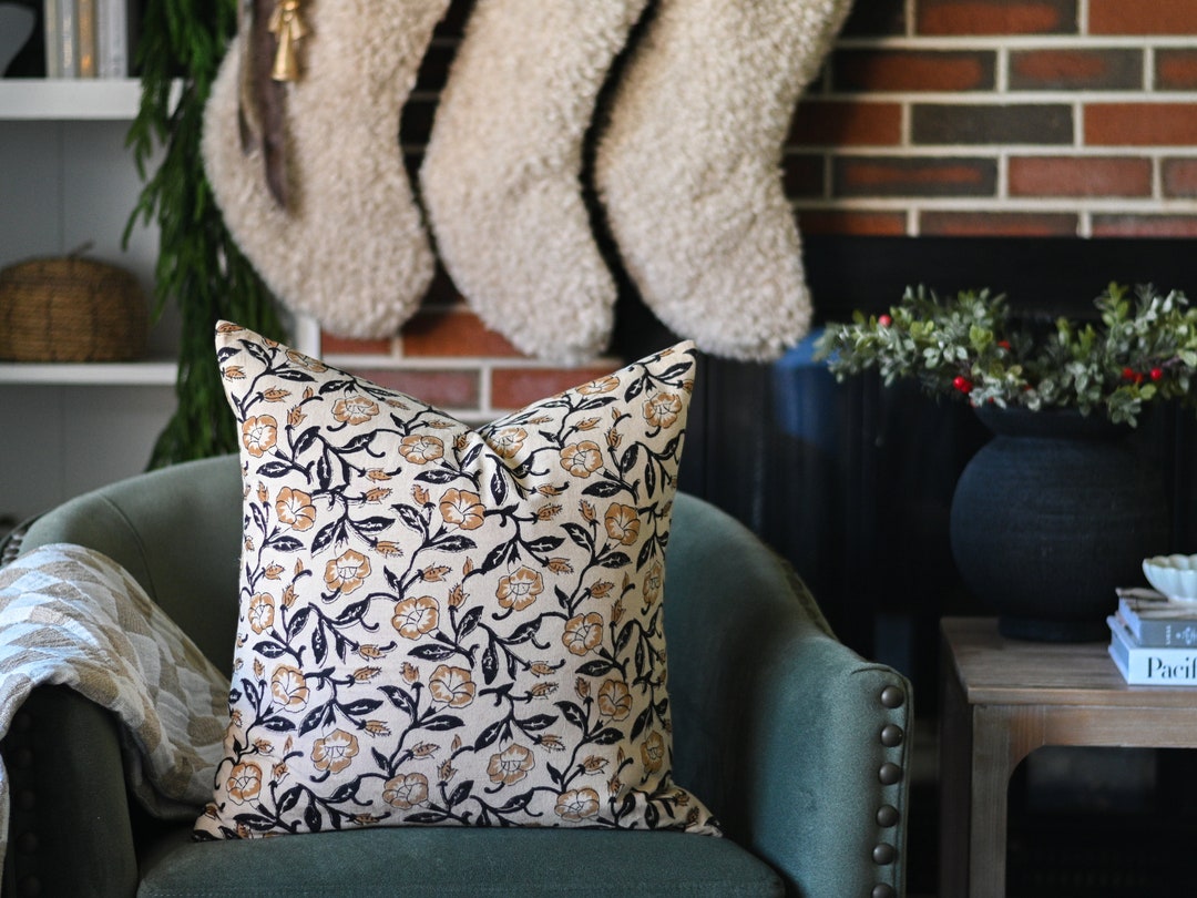 Ingrid Block Print Pillow Block Print Pillow Cover Floral - Etsy