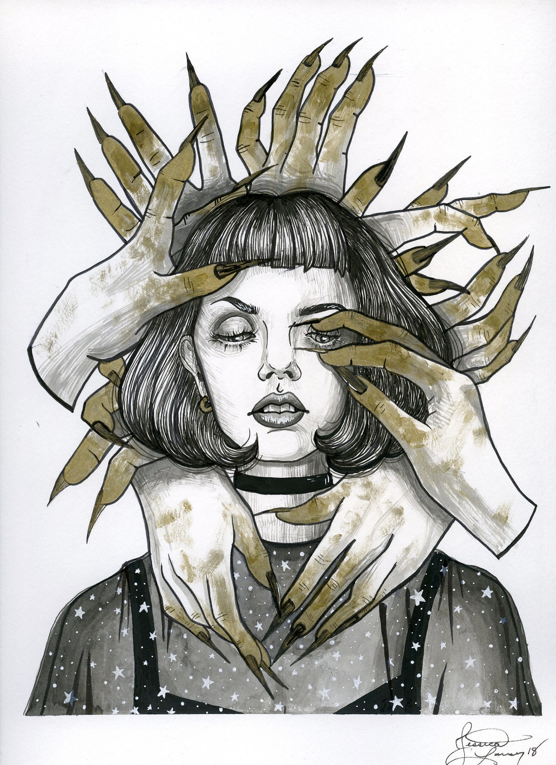 Chirophobia Fear of Hands Phobia Pen and Ink Inktober Art - Etsy