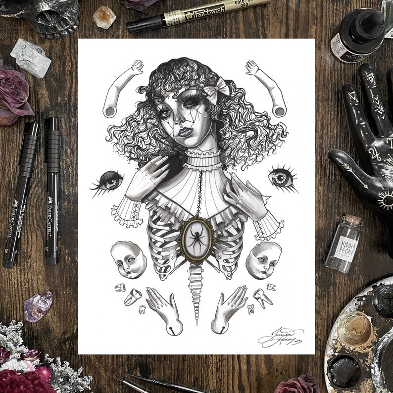 Pediophobia Fear of Dolls Original Pen and Ink Drawing - Etsy