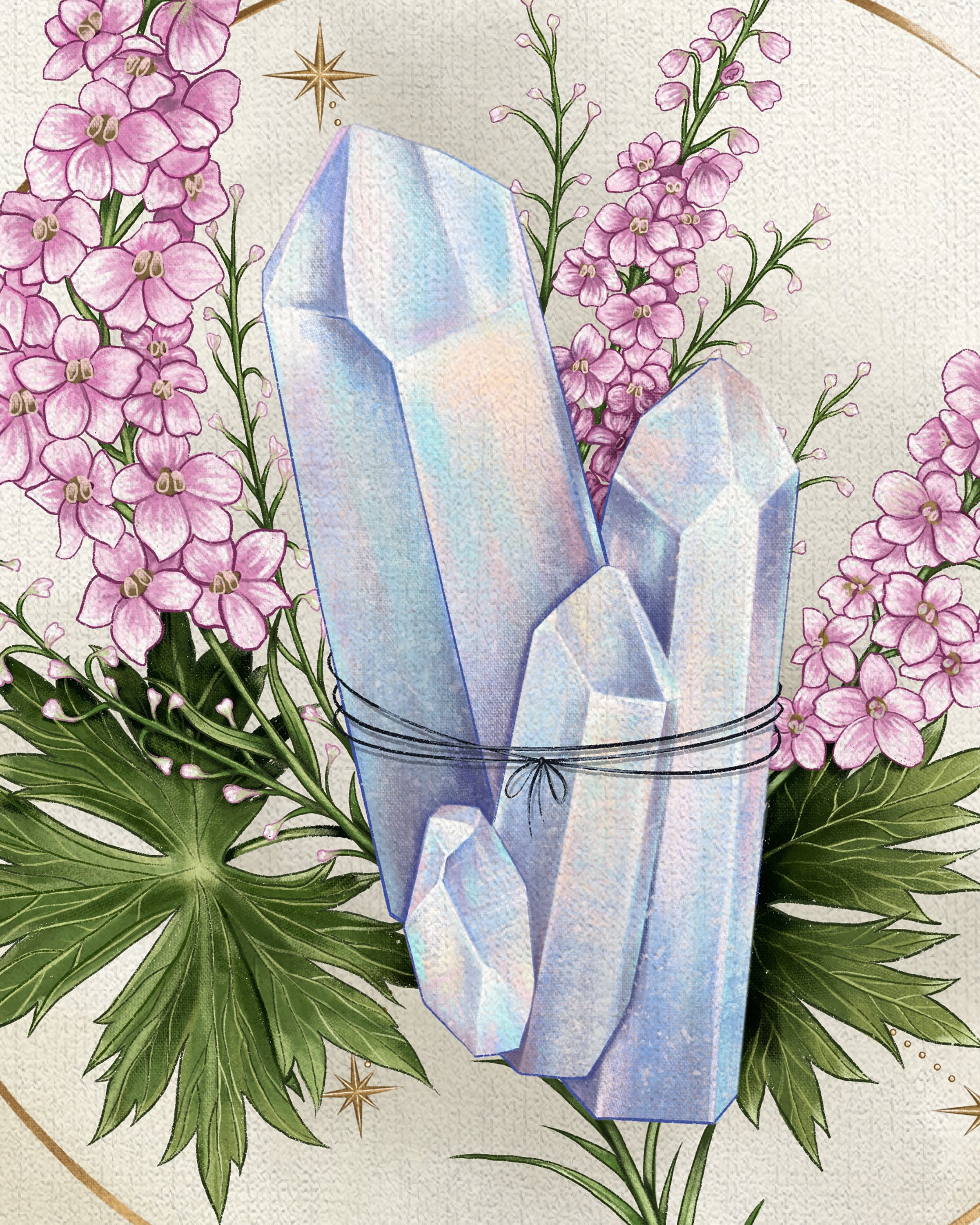 Cancer Crystal Zodiac Art Print - Moonstone & Delphiniums - Etsy