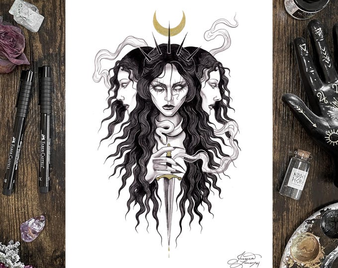 Hecate Greek Goddess - Original Pen and Ink Drawing - Etsy