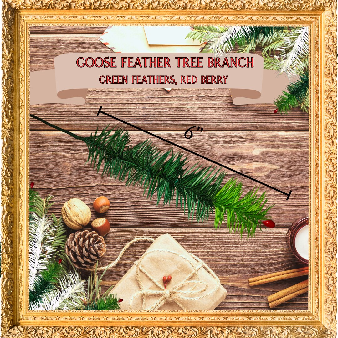 Green Goose Feather Tree Stem or Branch~ Red Berry, Combined Shipping ...