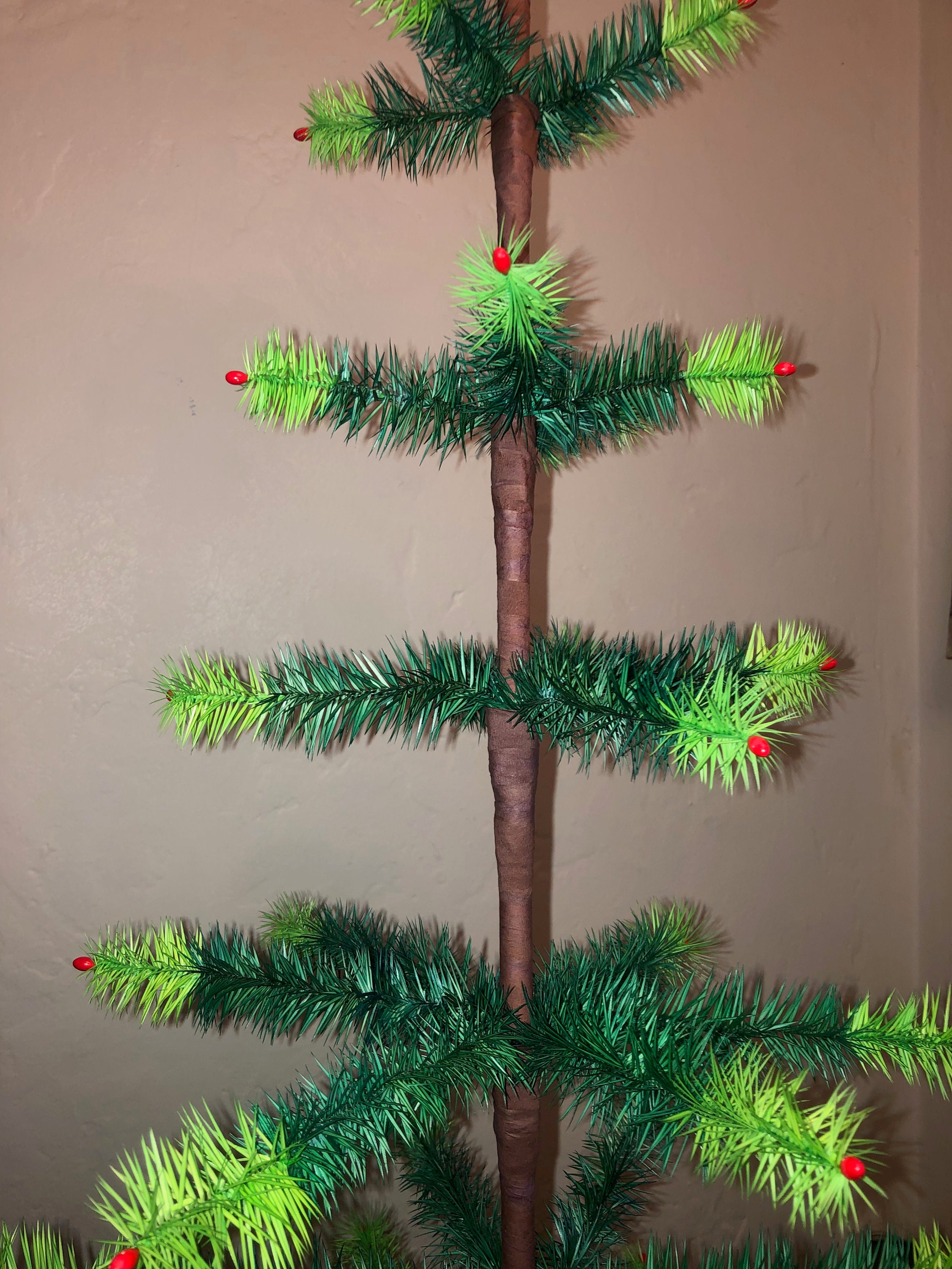 4 Foot Goose Feather Tree Light & Dark Green, Birch Base Antique ...