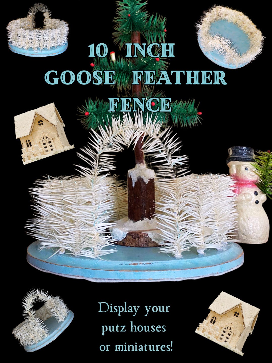 Vintage Style Goose Feather Tree Fence & Arch: 10" Christmas Platform ...