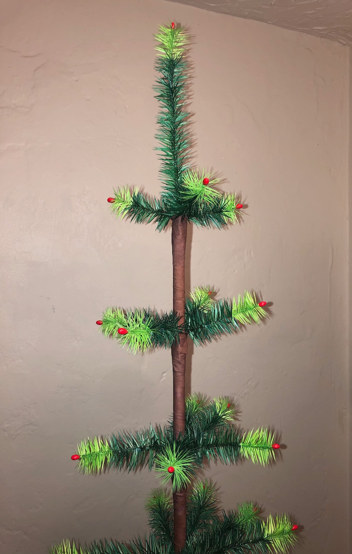 4 Foot Goose Feather Tree Light & Dark Green, Birch Base Antique ...