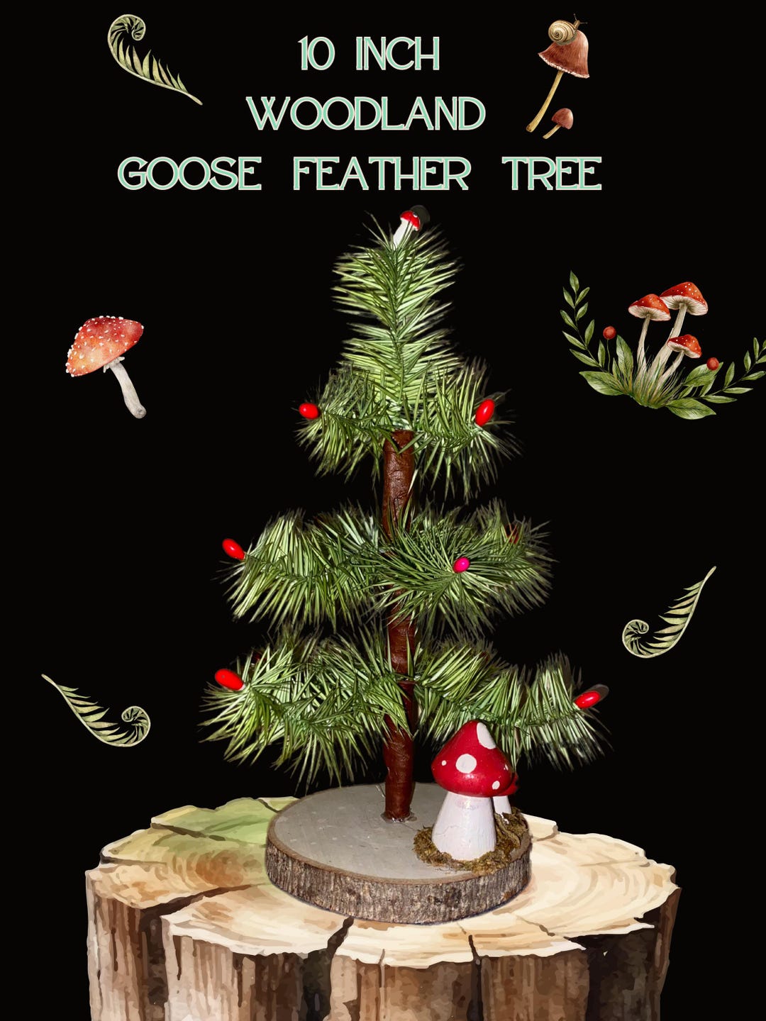 10" Mini Woodland Goose Feather Tree & Stand ~ Mushrooms, Victorian ...