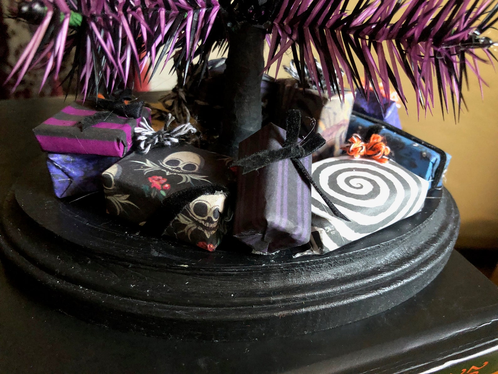 14 Halloween Feather Tree Purple & Black With Spooky Gifts Under the ...