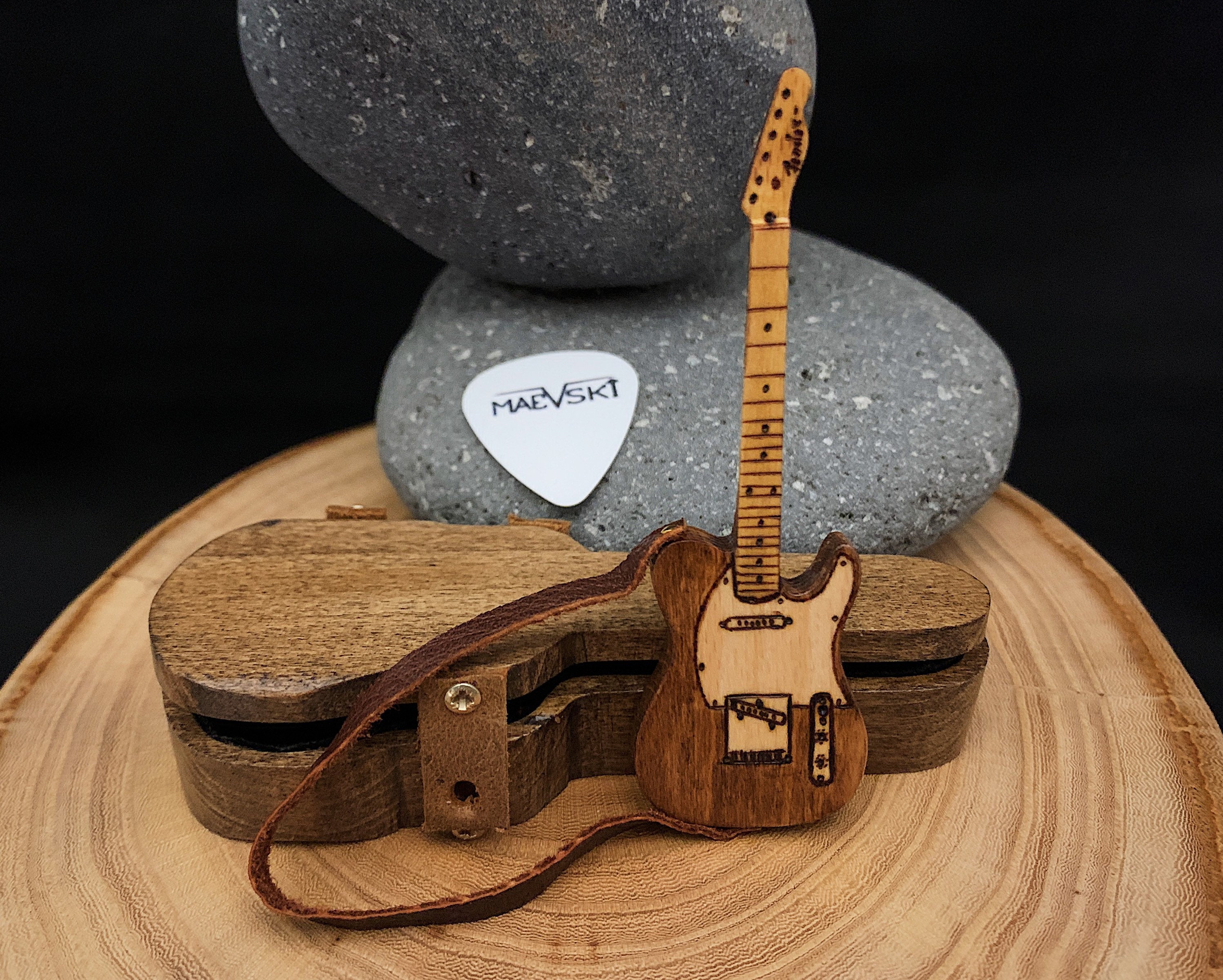 Wooden Mini Telecaster Guitar With Guitar Pick Holder Case - Etsy