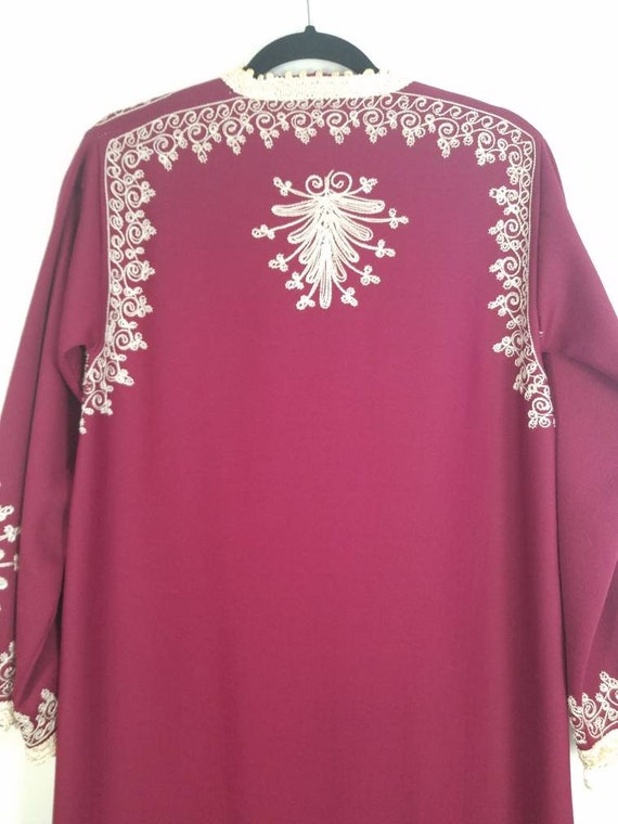60s/70s Maroon Boho Hippy Cult Caftan Ethnic Moroccan… - Gem