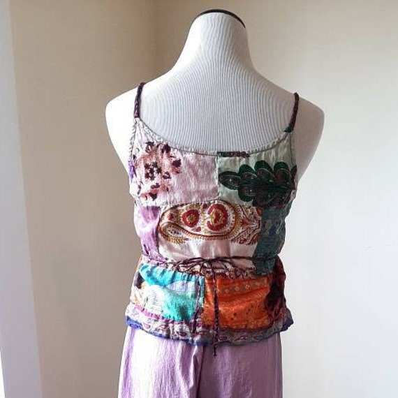 Y2K Patchwork Silk Slip Top Hippy Baby Doll Strappy C… - Gem