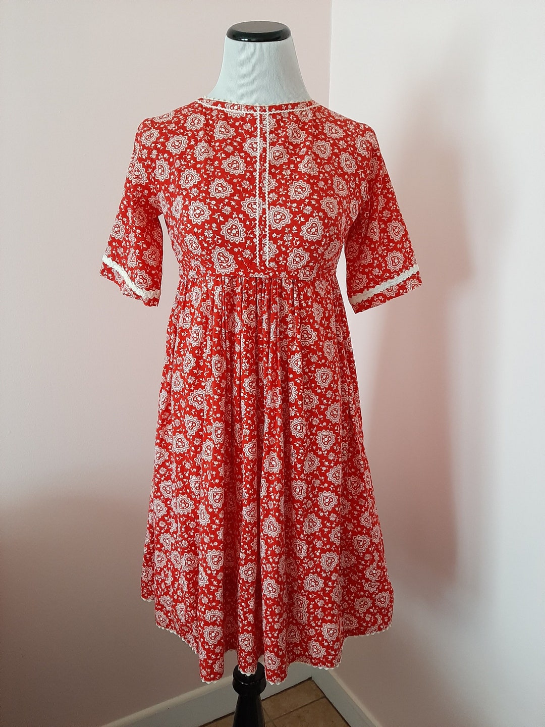 Vtg Handmade heidi Red Bandana Hearts Dress With Ricrac Trim Vtg ...