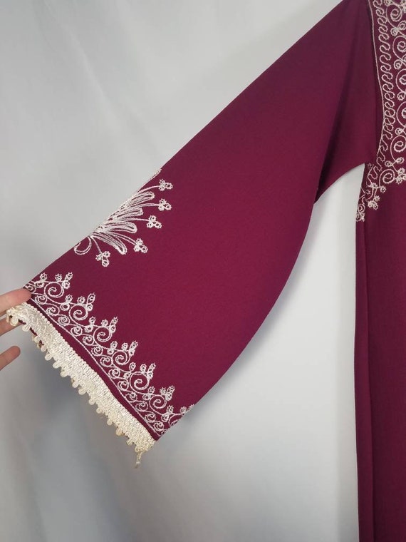 60s/70s Maroon Boho Hippy Cult Caftan Ethnic Moroccan… - Gem