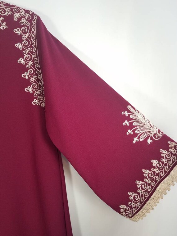 60s/70s Maroon Boho Hippy Cult Caftan Ethnic Moroccan… - Gem