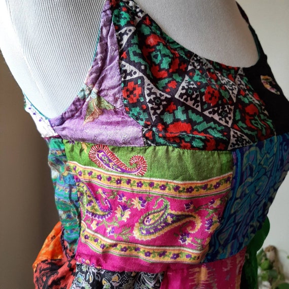 Y2K Patchwork Silk Slip Top Hippy Baby Doll Strappy C… - Gem