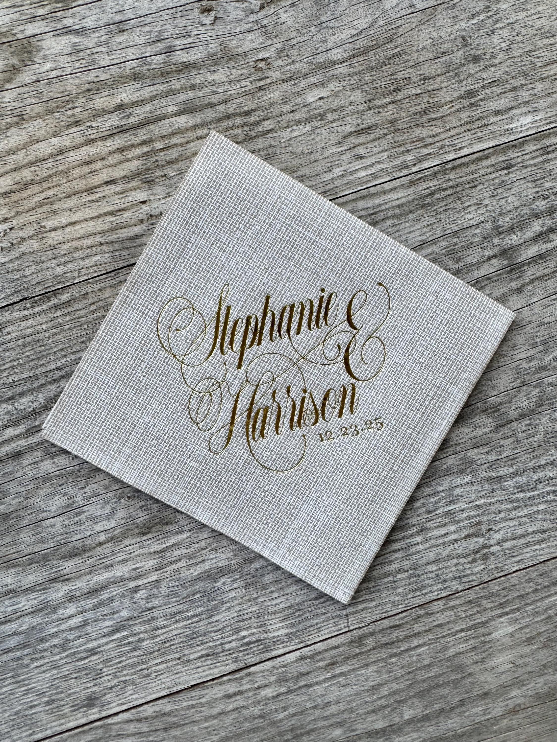 Personalized Crosshatch Linen Like Napkins, Rainbow Foil, Monogrammed ...