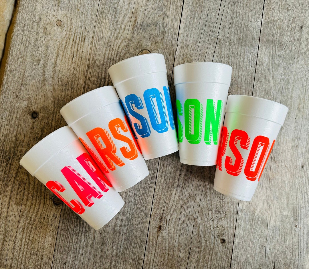 Personalized Block Name Cups, Styrofoam, Monogrammed, Custom, Roadie ...
