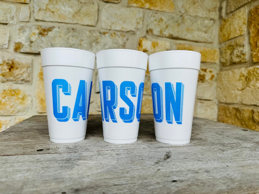 Personalized Block Name Cups, Styrofoam, Monogrammed, Custom, Roadie ...