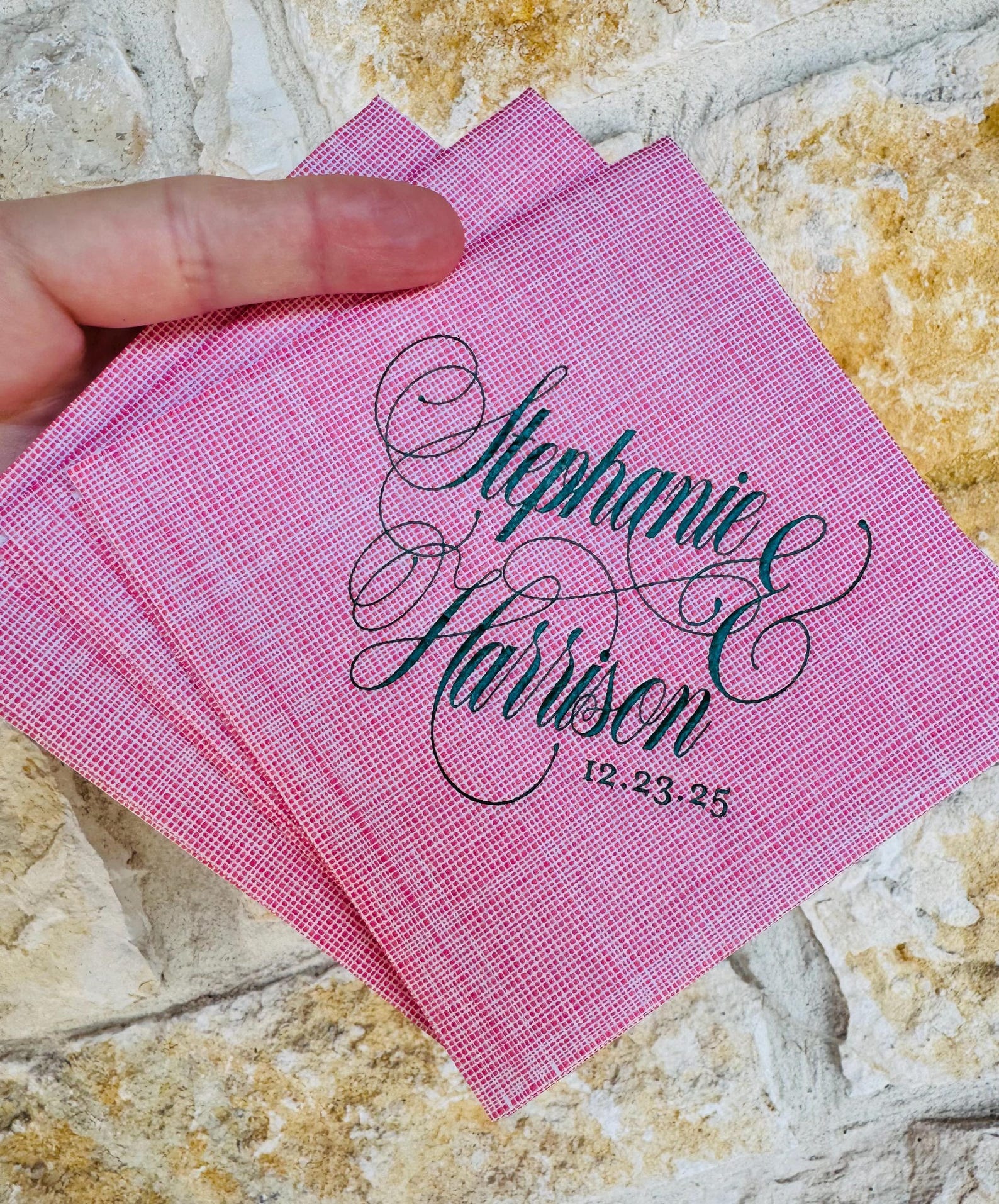 Personalized Crosshatch Linen Like Napkins, Rainbow Foil, Monogrammed ...